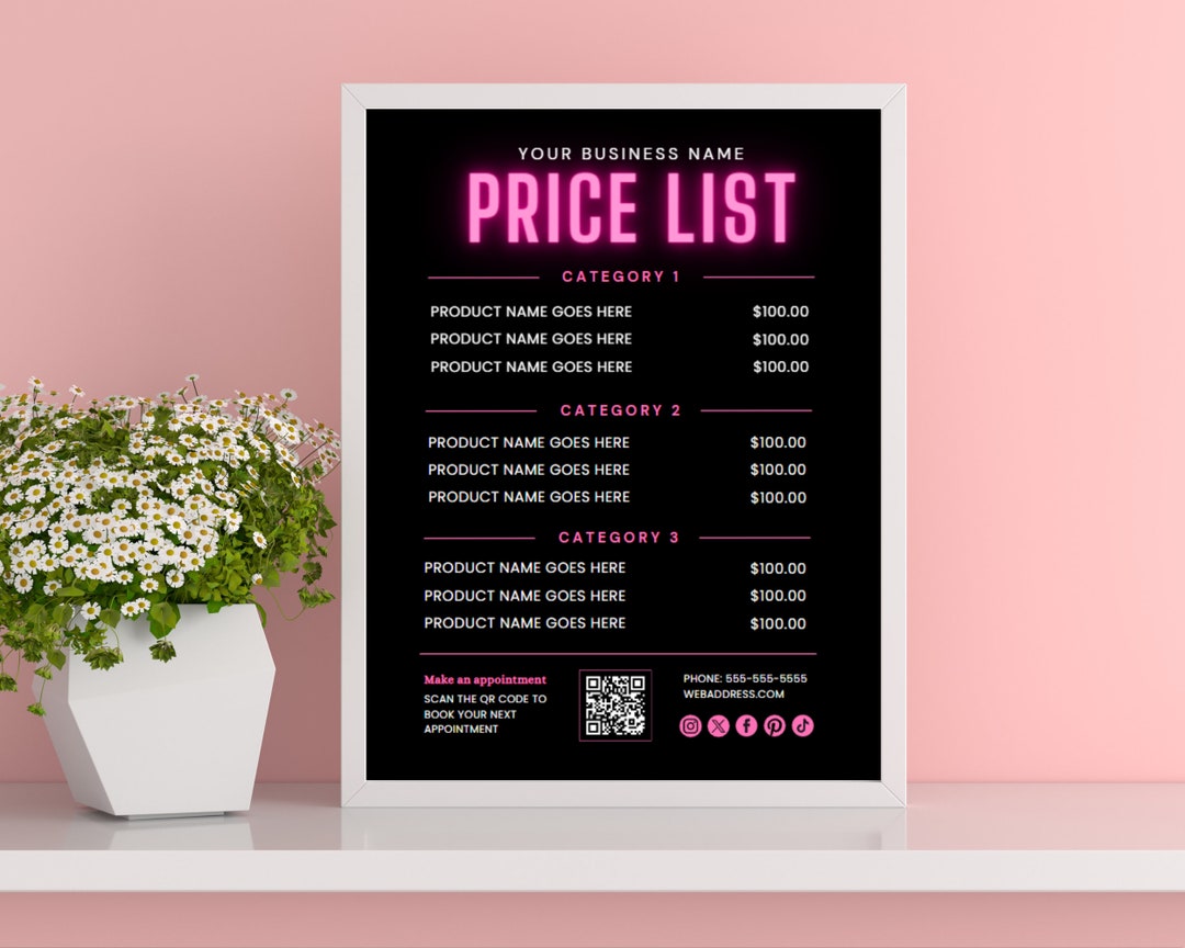 DIY Price List Template, Editable Beauty Salon Pricing Design ...