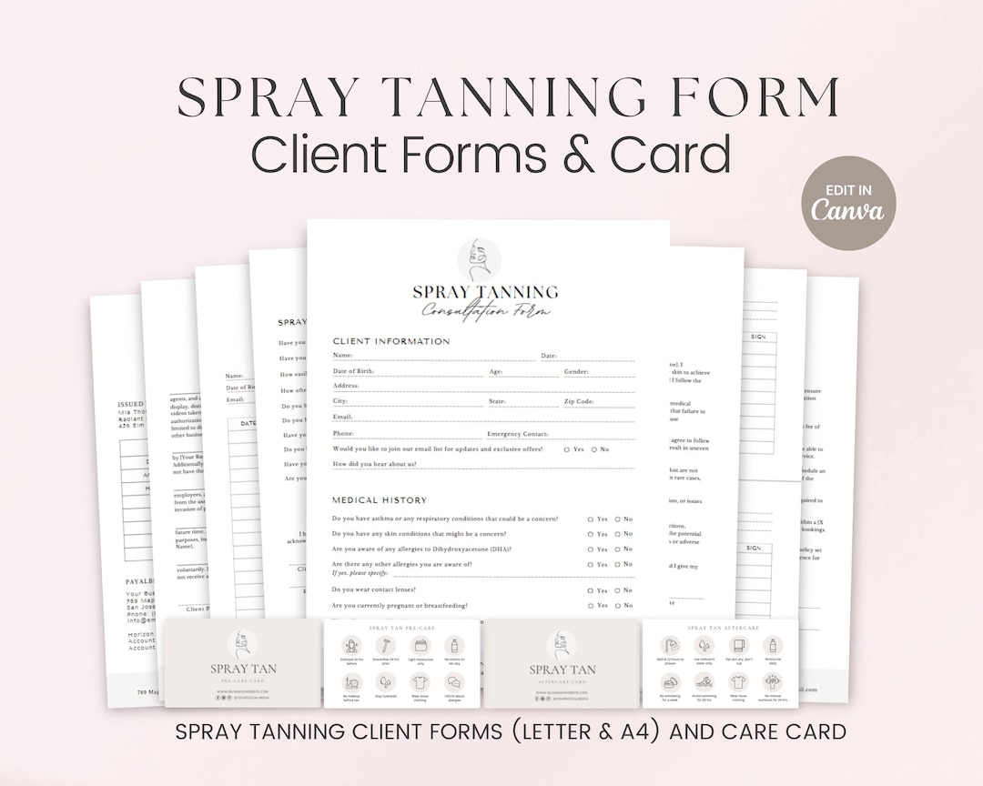Editable Spray Tan Forms, Spray Tanning Business, Client Intake Consent ...