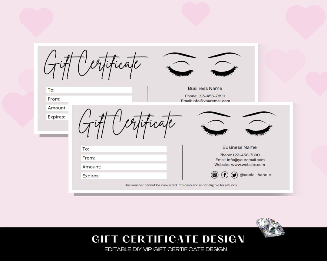 Eyelash Extension Gift Certificate, Lash Boost Gift Certificate, Spa ...