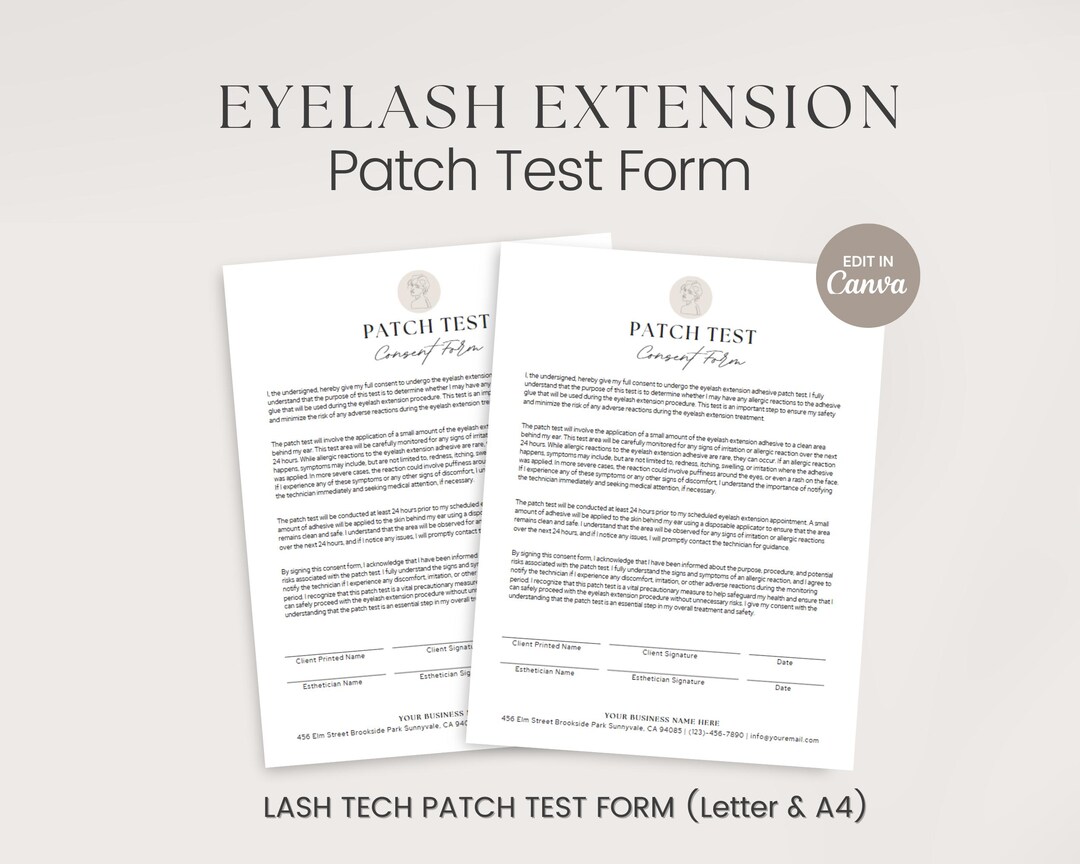 Patch Test Form, Eyelash Extension Patch Test Form Template, Editable ...