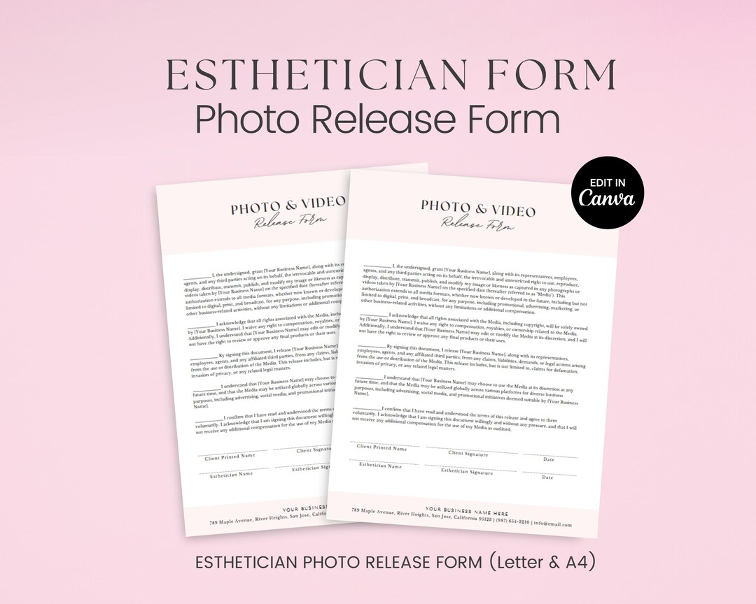 Photo Release Form, Photography Release, Client Form, Photograph ...