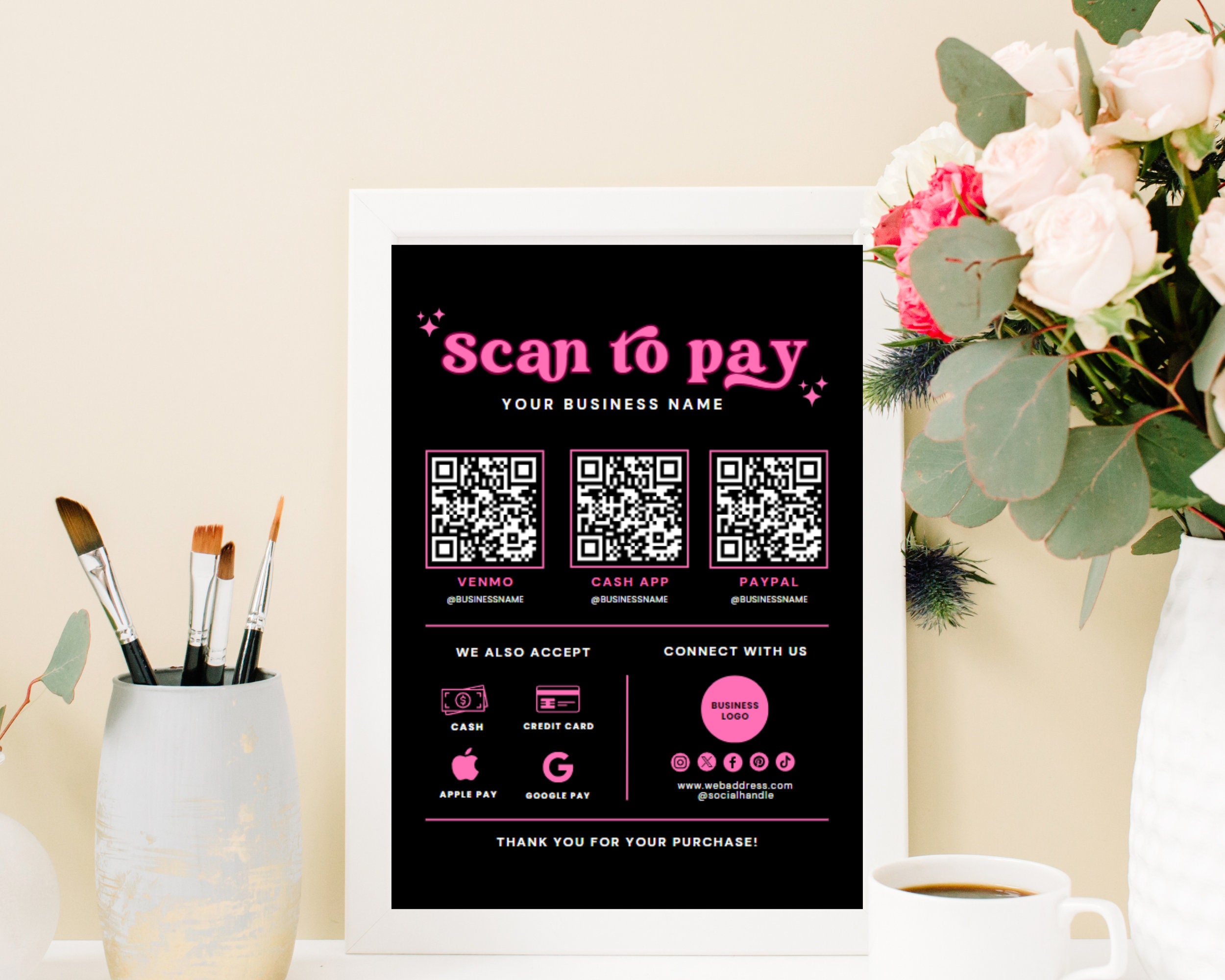 Scan to Pay Sign Template, Editable QR Code Beauty Salon Payment ...