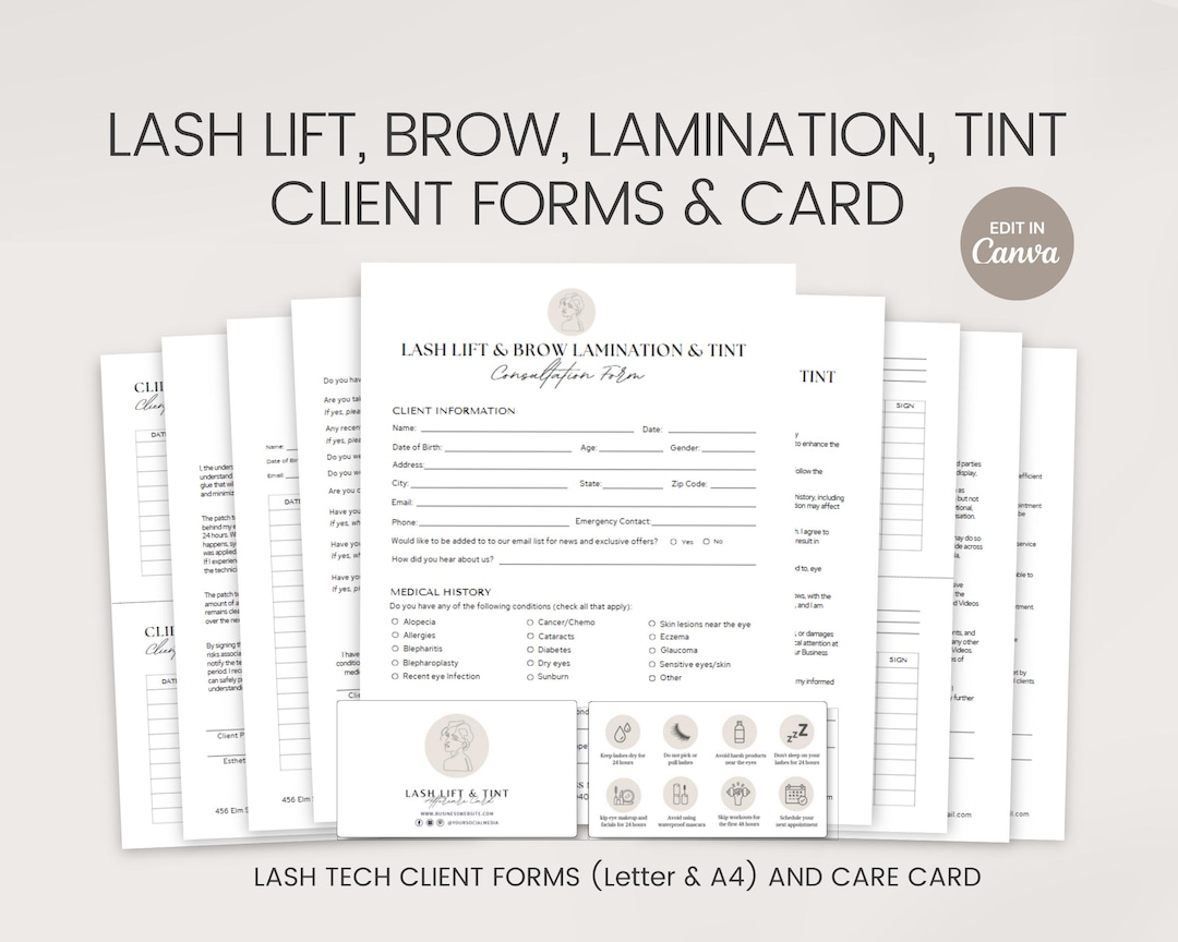 Lash Lift Client Forms, Brow Lamination, Lash Lift, Tint Forms ...