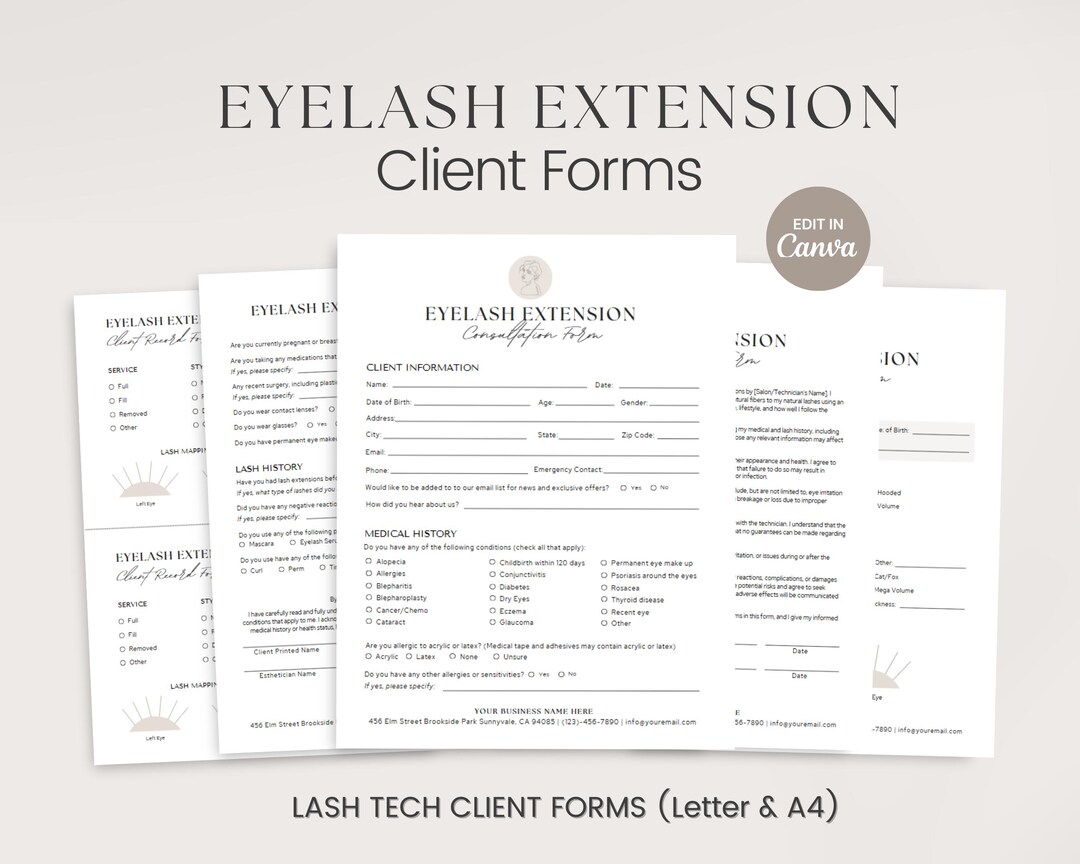 Lash Extension Forms, Intake Form, Client Consent Client Record Form ...