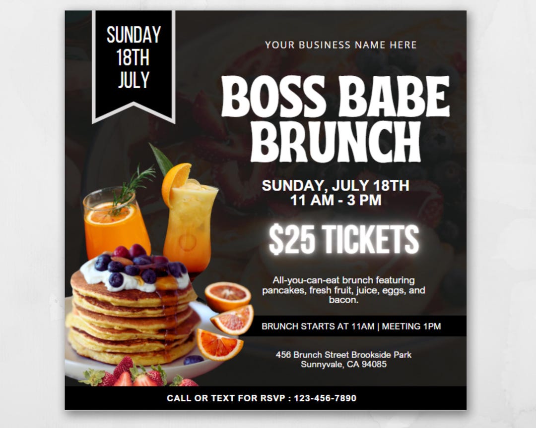 Brunch Flyer, Brunch Invitation Flyer, Boss Babe Brunch, Sunday Brunch ...