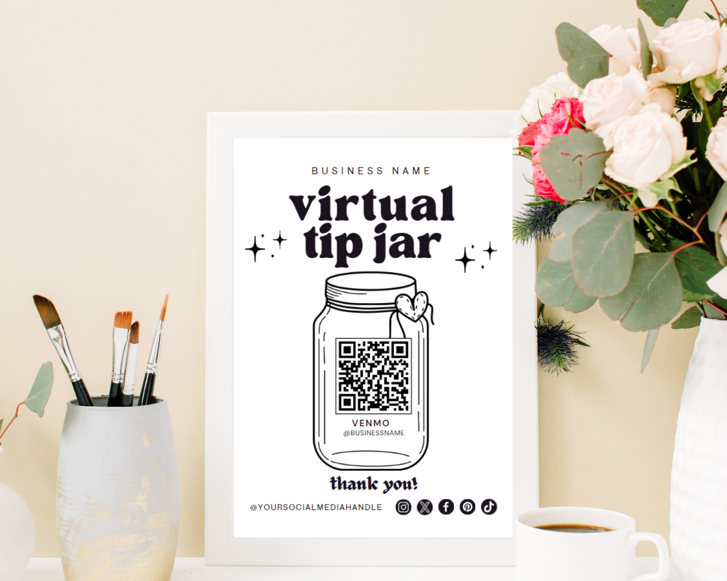 Virtual Tip Jar Sign, Printable Virtual Tip Jar Venmo Payment Sign QR ...