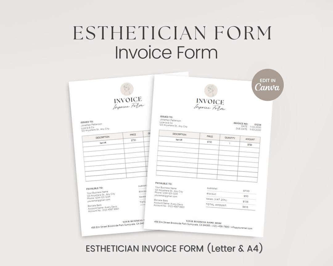 Invoice Template Editable, Small Business Custom Invoice Form, Modern ...