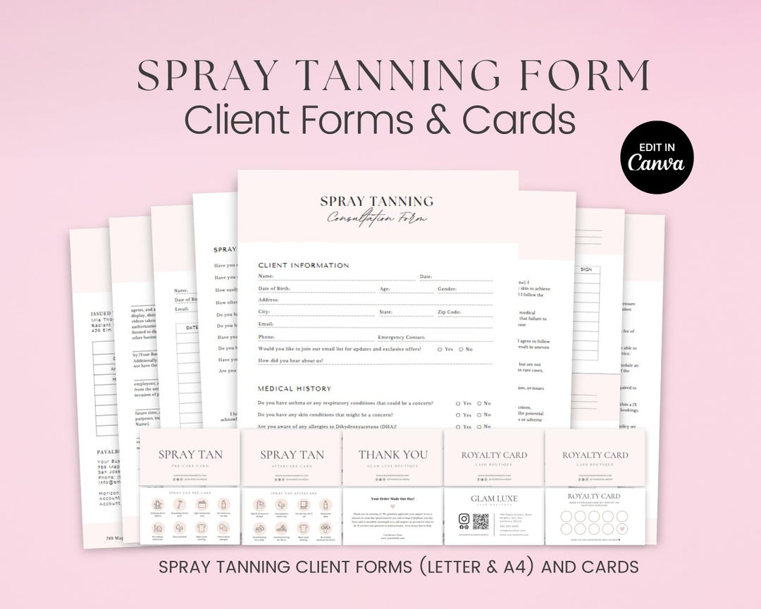 Spray Tanning Form, Spray Tanning Consent, Spray Tan Consultation ...