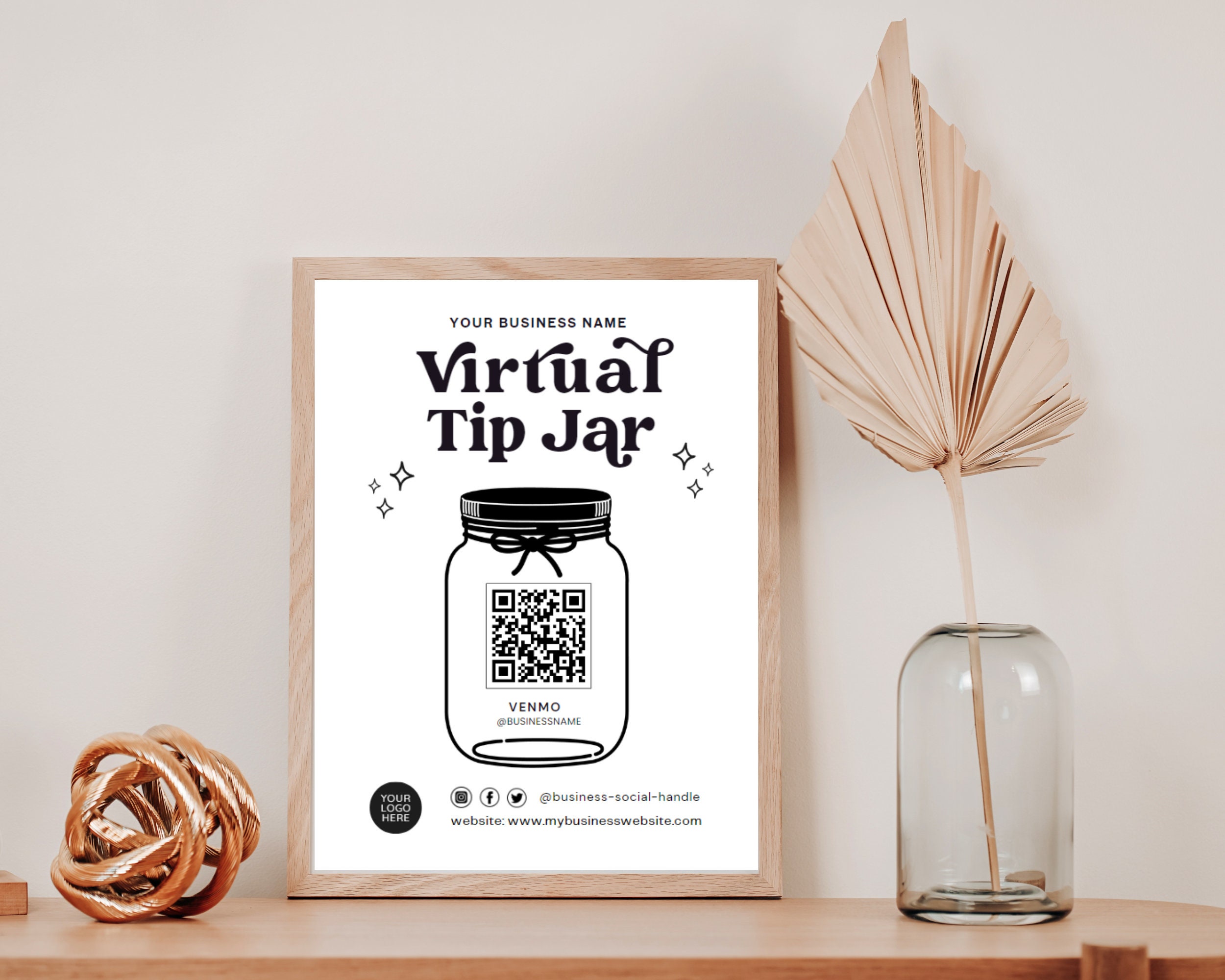 Virtual Tip Jar Sign Template, QR Code Sign Template, Venmo Payment ...