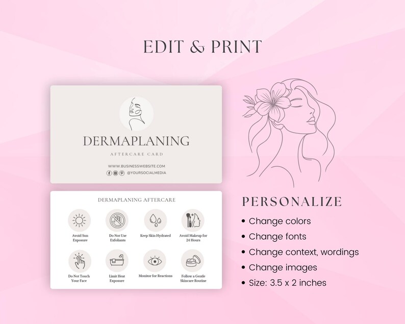 Editable Dermaplaning Aftercare Card Template, Facial Template ...