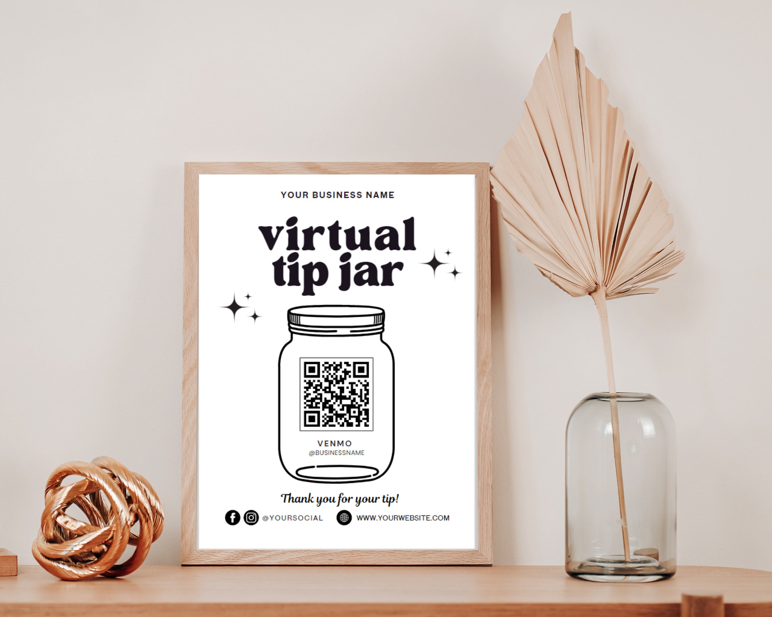 Virtual Tip Jar Sign, Printable Virtual Tip Jar Venmo Payment Sign QR ...
