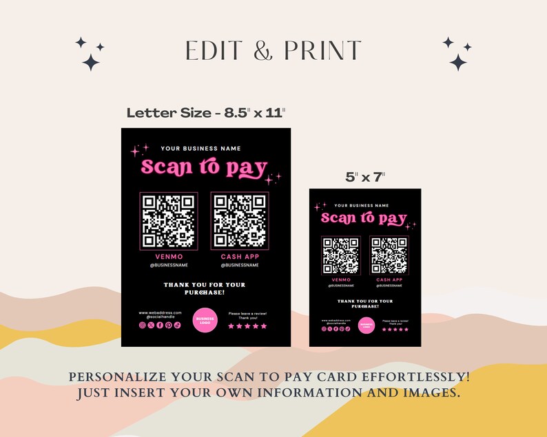 Scan to Pay Sign Template, Editable QR Code Beauty Salon Payment ...