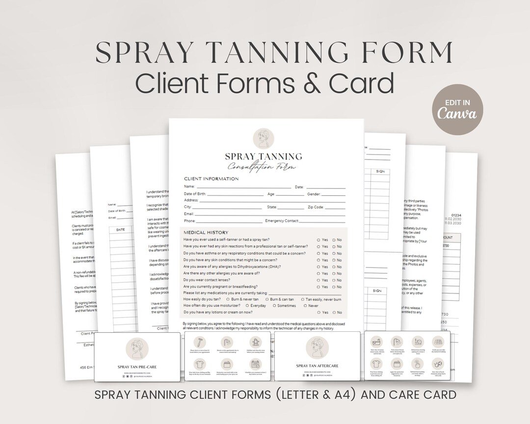Spray Tan Forms, Spray Tanning Business, Client Intake and Consent Form ...