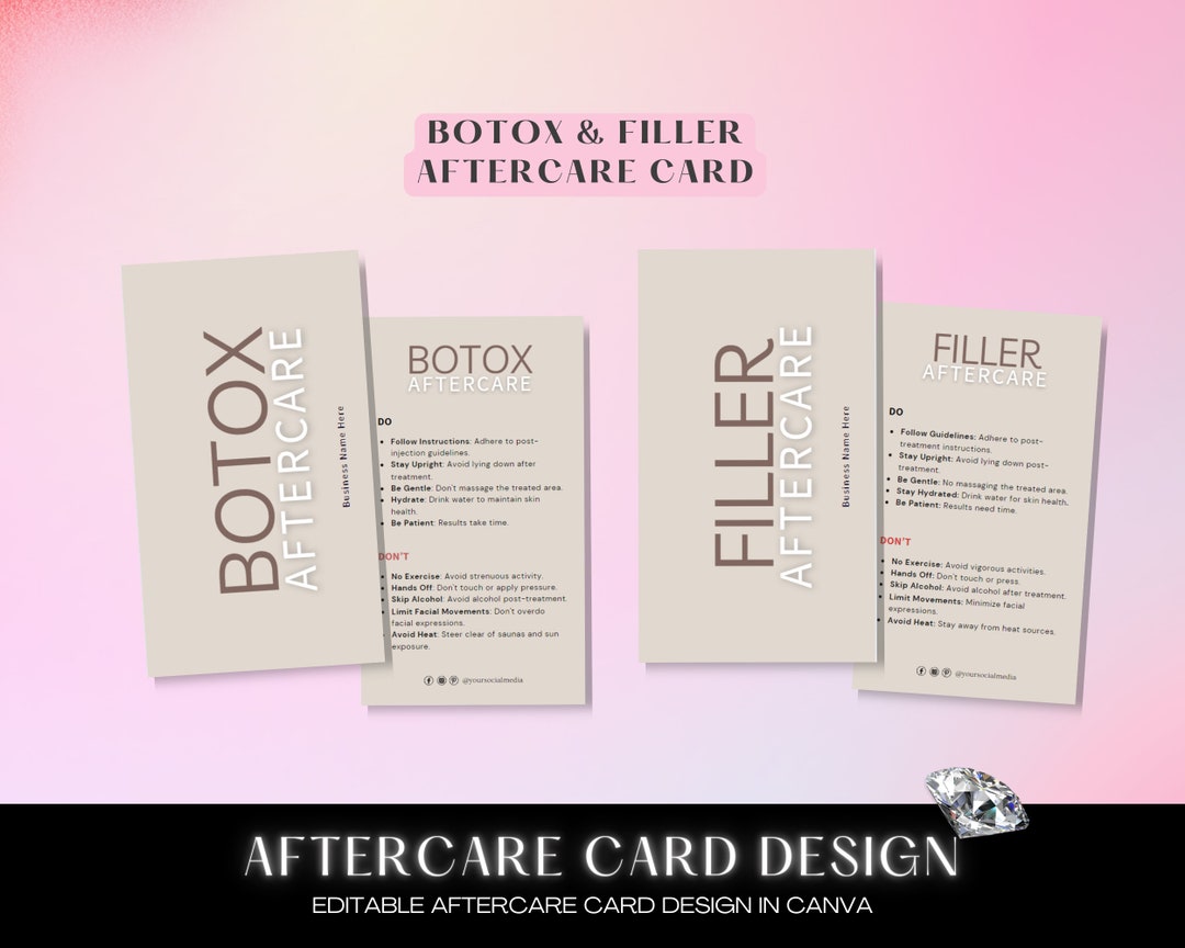 Botox Aftercare Card Template, Editable Lip Filler Care Card Template ...