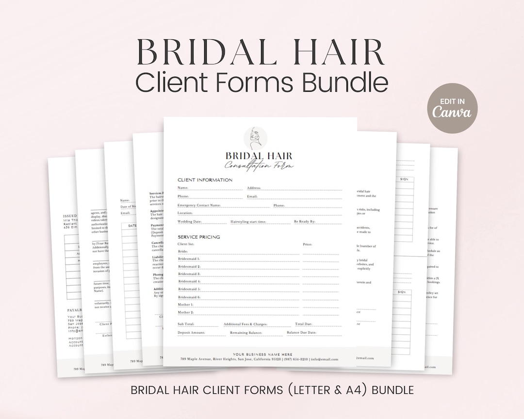Bridal Hair Forms, Editable Bridal Hair Contract Template, Hair ...