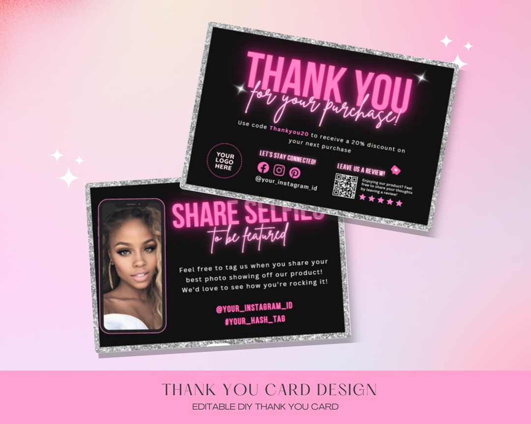 Thank You Card Template, Hair Thank You Card, Lash Card, Business Thank You Card Template ...