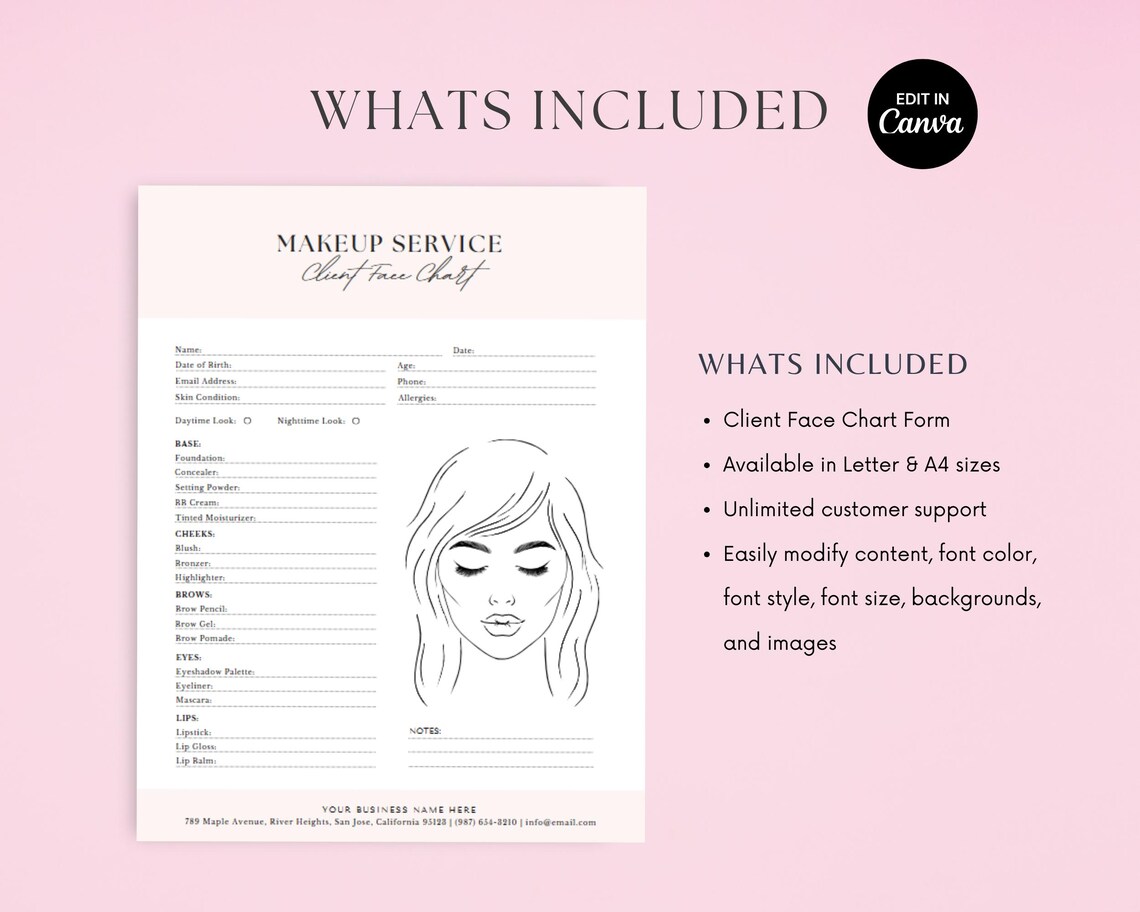 Editable Face Chart Makeup Client Chart, Makeup Artist Face Charts ...