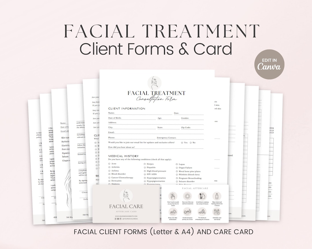 Facial Treatment Forms, Editable Facial Consultation Form, Printable ...
