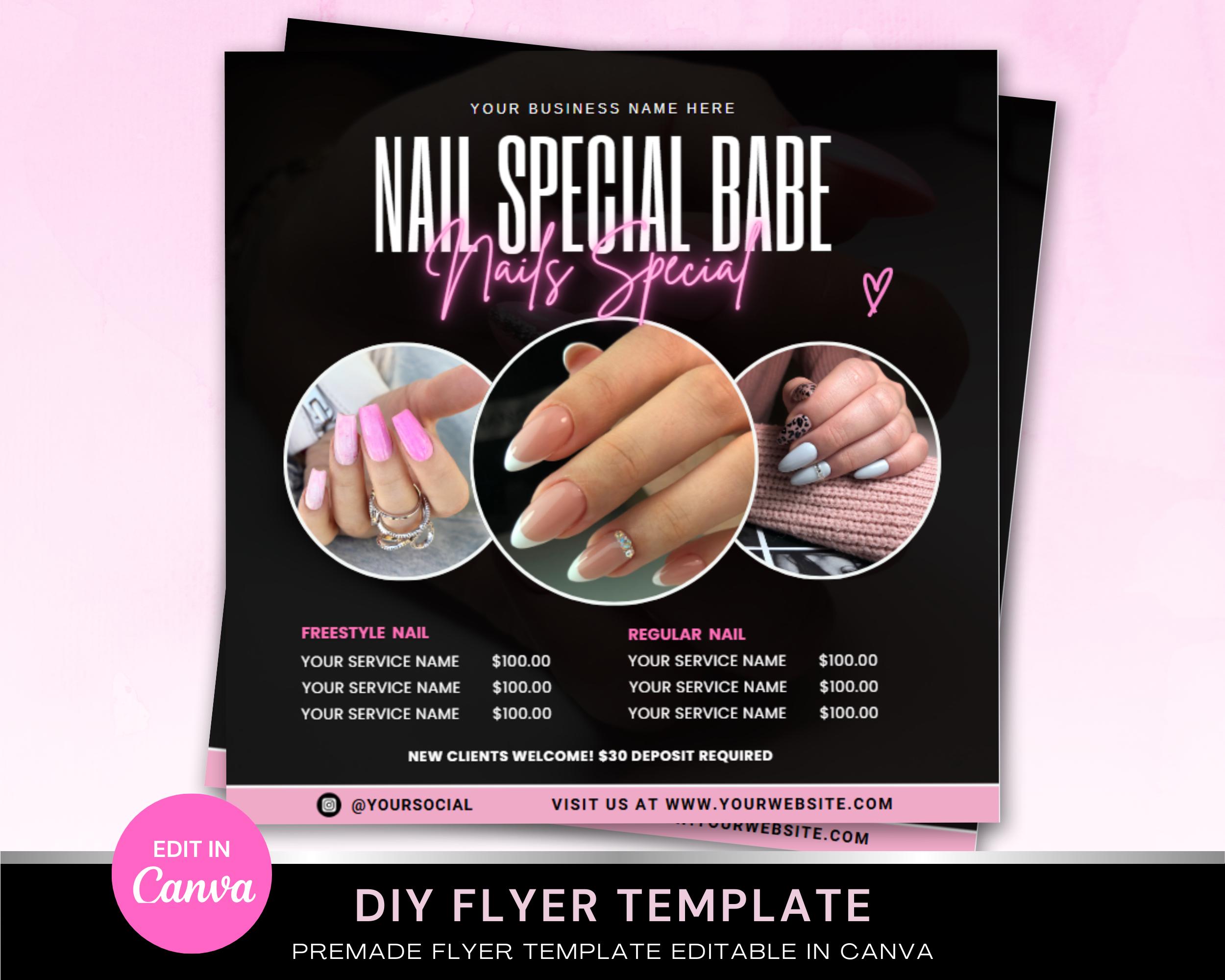 Nail Deal Flyer, Nail Special Flyer, Nail Tech Sale Flyer, Nail Flash ...