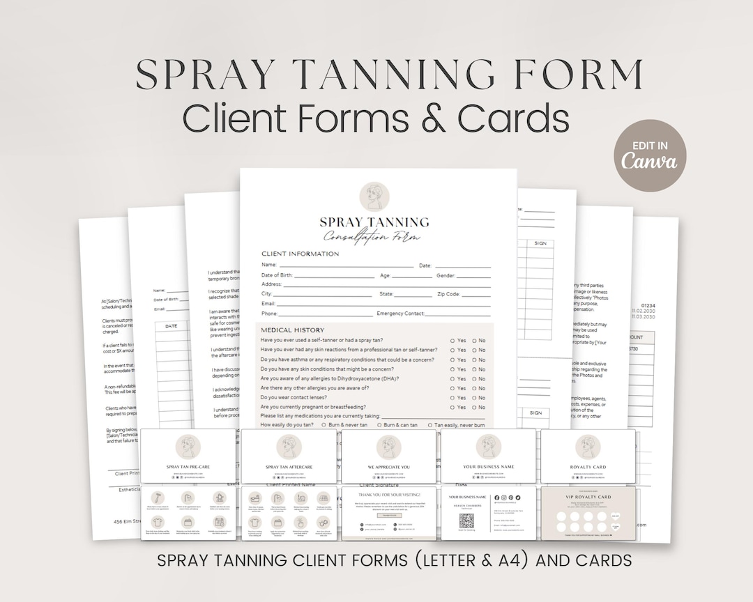 Editable Spray Tan Forms, Spray Tanning Business, Client Intake and ...