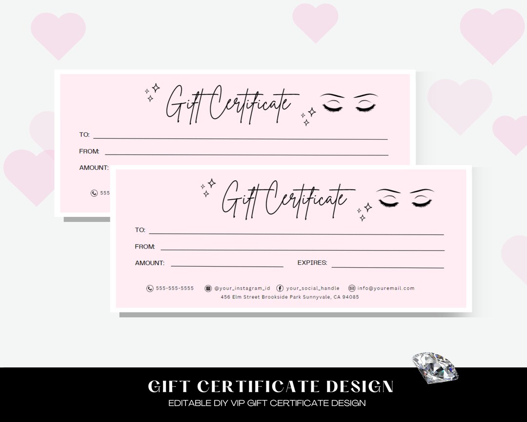Eyelash Extension Gift Certificate, Lash Boost Gift Certificate, Spa ...