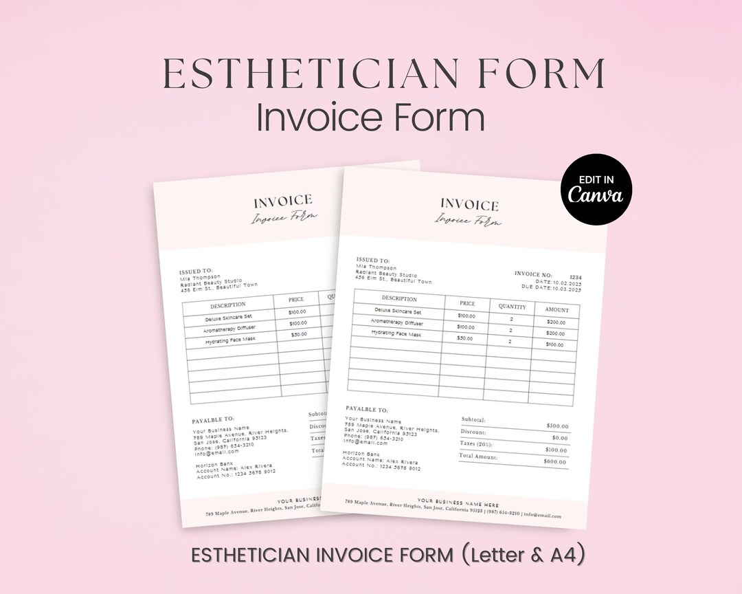 Editable Invoice Template, Pink Invoice Form, Custom Invoice, Business ...