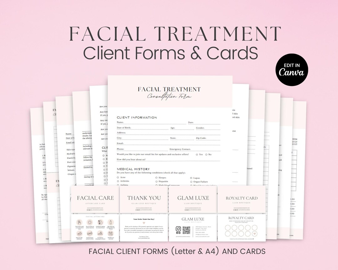 Facial Treatment Forms Facial Consultation Form Editable Esthetician ...