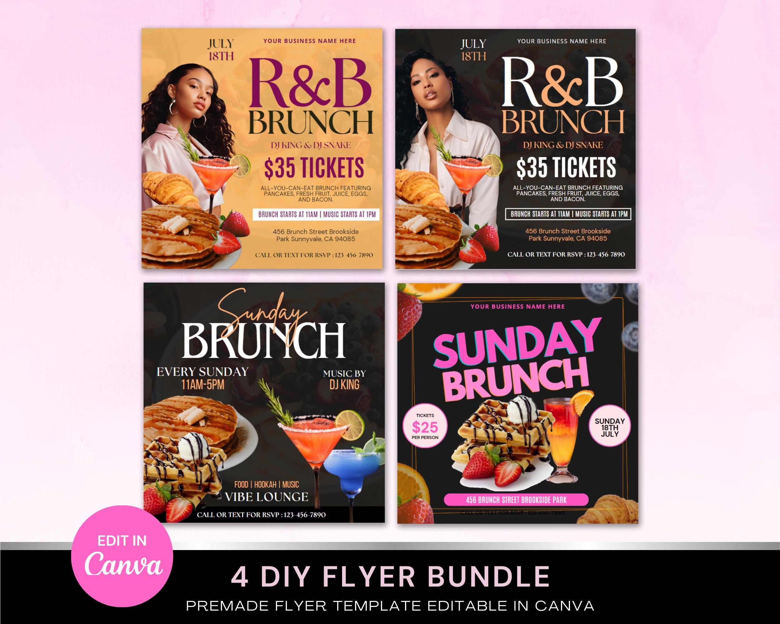 R&B Brunch Flyer, Brunch Invitation Bundle, Premade Flyer Template ...