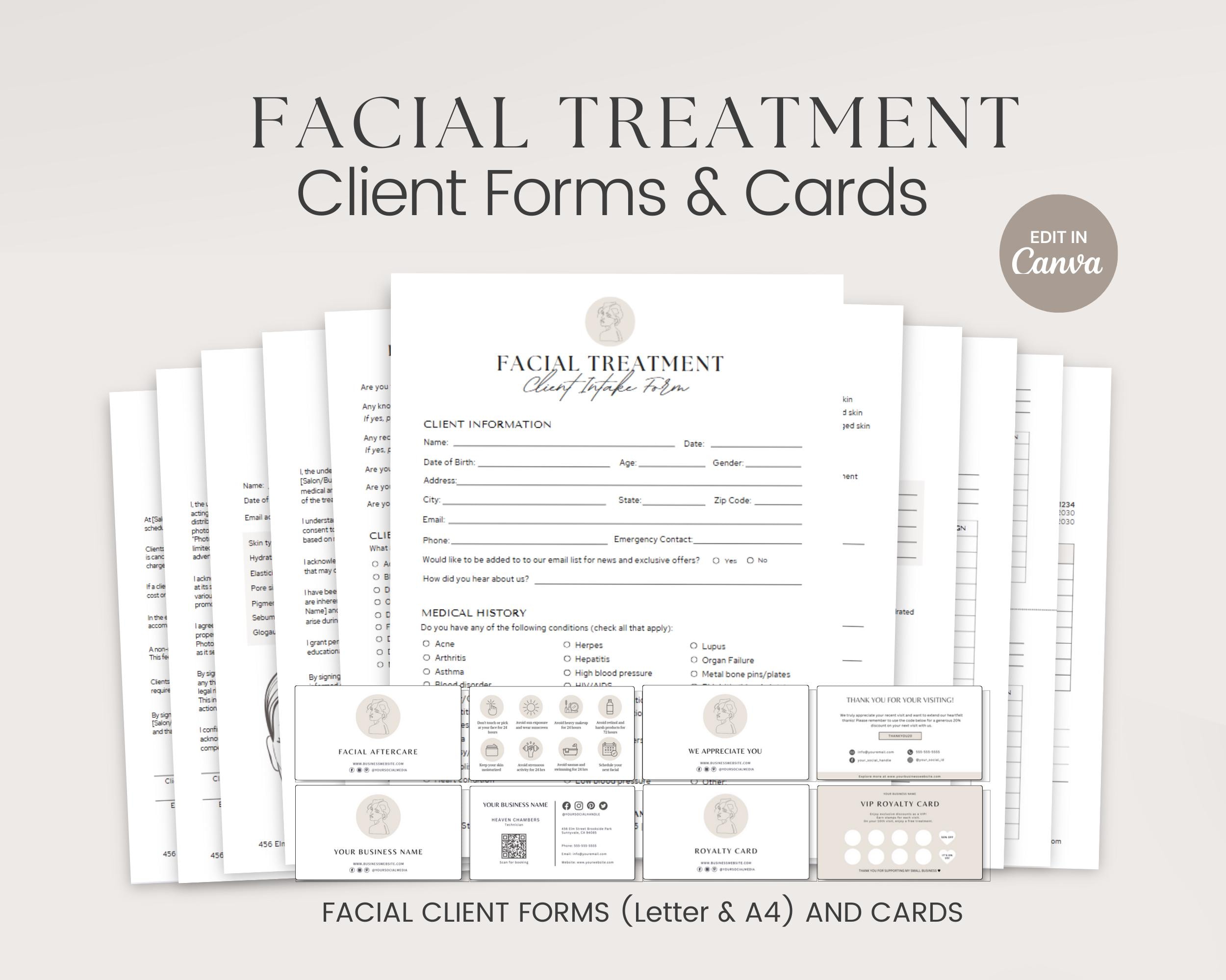 Facial Treatment Forms, Facial Consultation Form, Facial Intake Forms ...