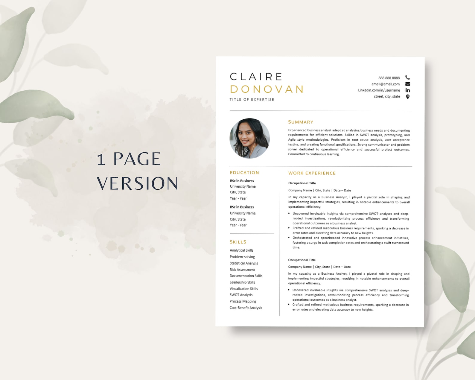 Gold Resume Template for Google Docs, Word & Pages, Resume Template ...