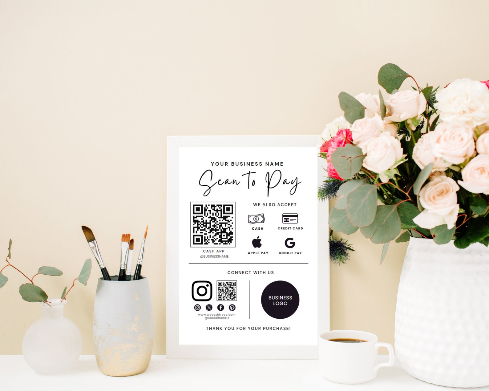 Scan to Pay Sign Template Editable QR Code Beauty Salon Payment, Canva ...