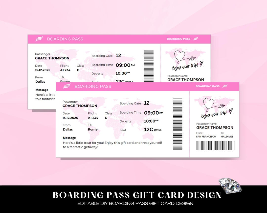 Editable Boarding Pass Ticket Template, Surprise Airline Gift, Airplane ...