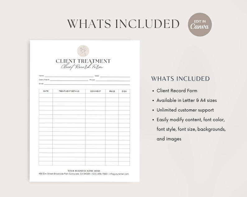Client Record Template, Editable Client Record Printable Form, Eyelash ...