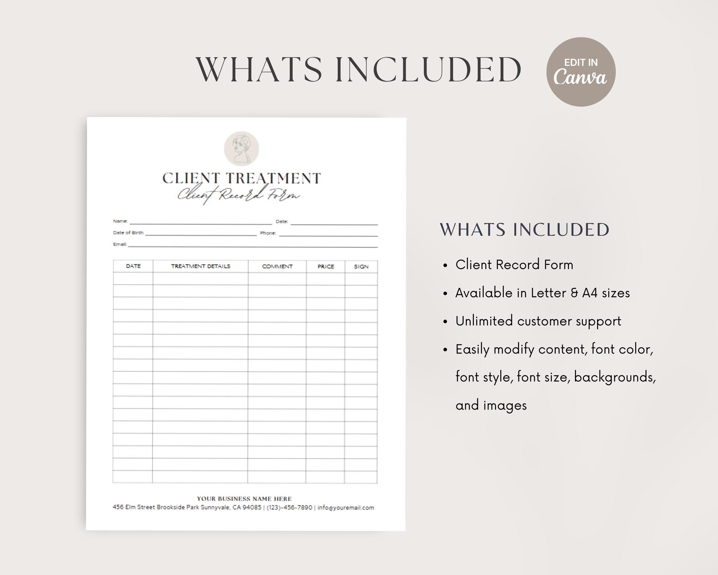 Client Record Template, Editable Client Record Printable Form, Eyelash ...