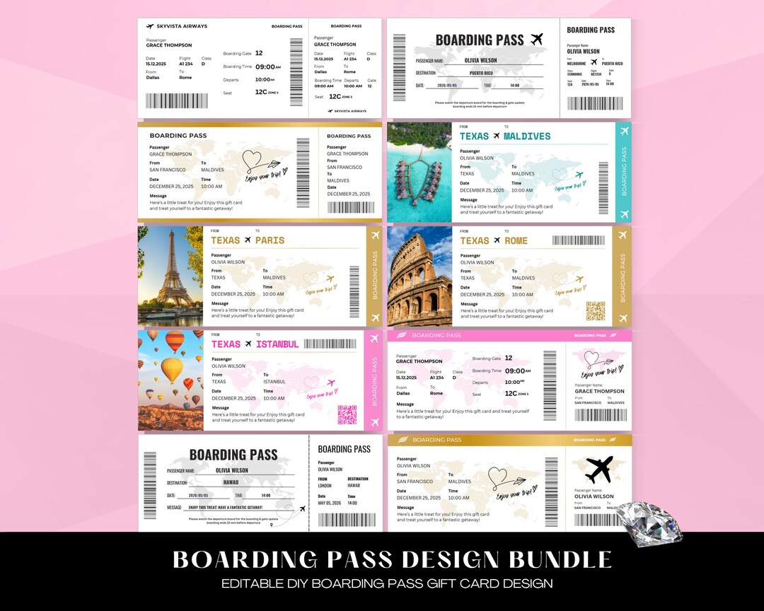Editable Boarding Pass Template Bundle, Printable Plane Ticket ...