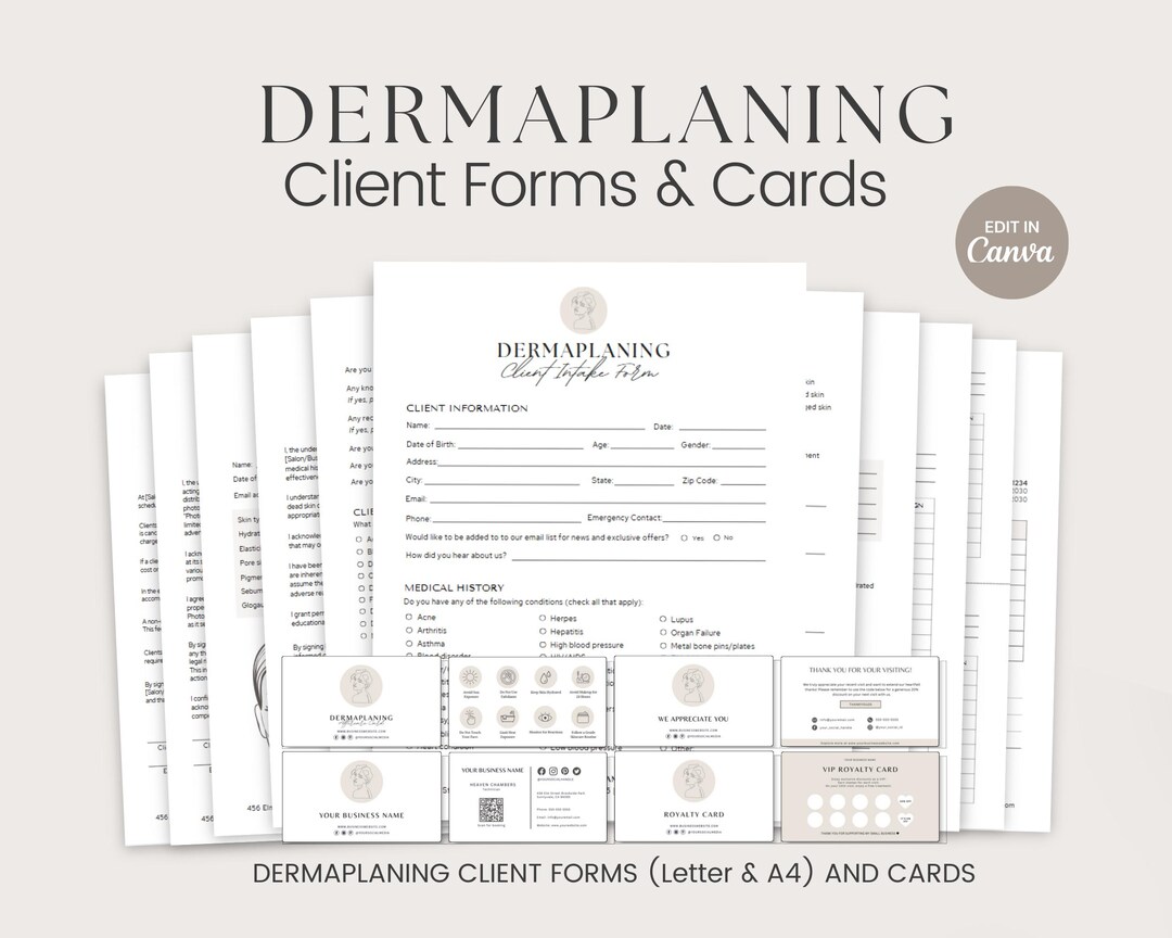 Dermaplaning Forms Bundle, Editable Esthetician Forms, Facial Intake ...