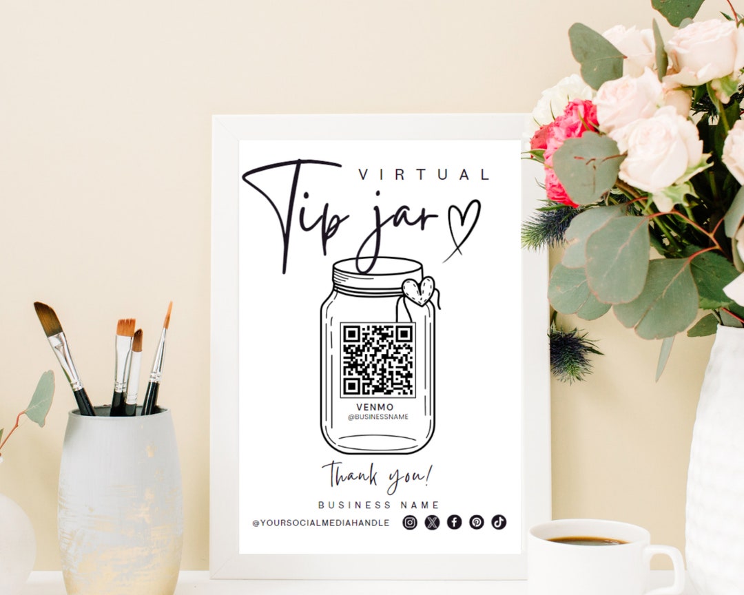 QR Code Sign Template, Tip Your Bartender Sign, Scan to Pay Sign ...