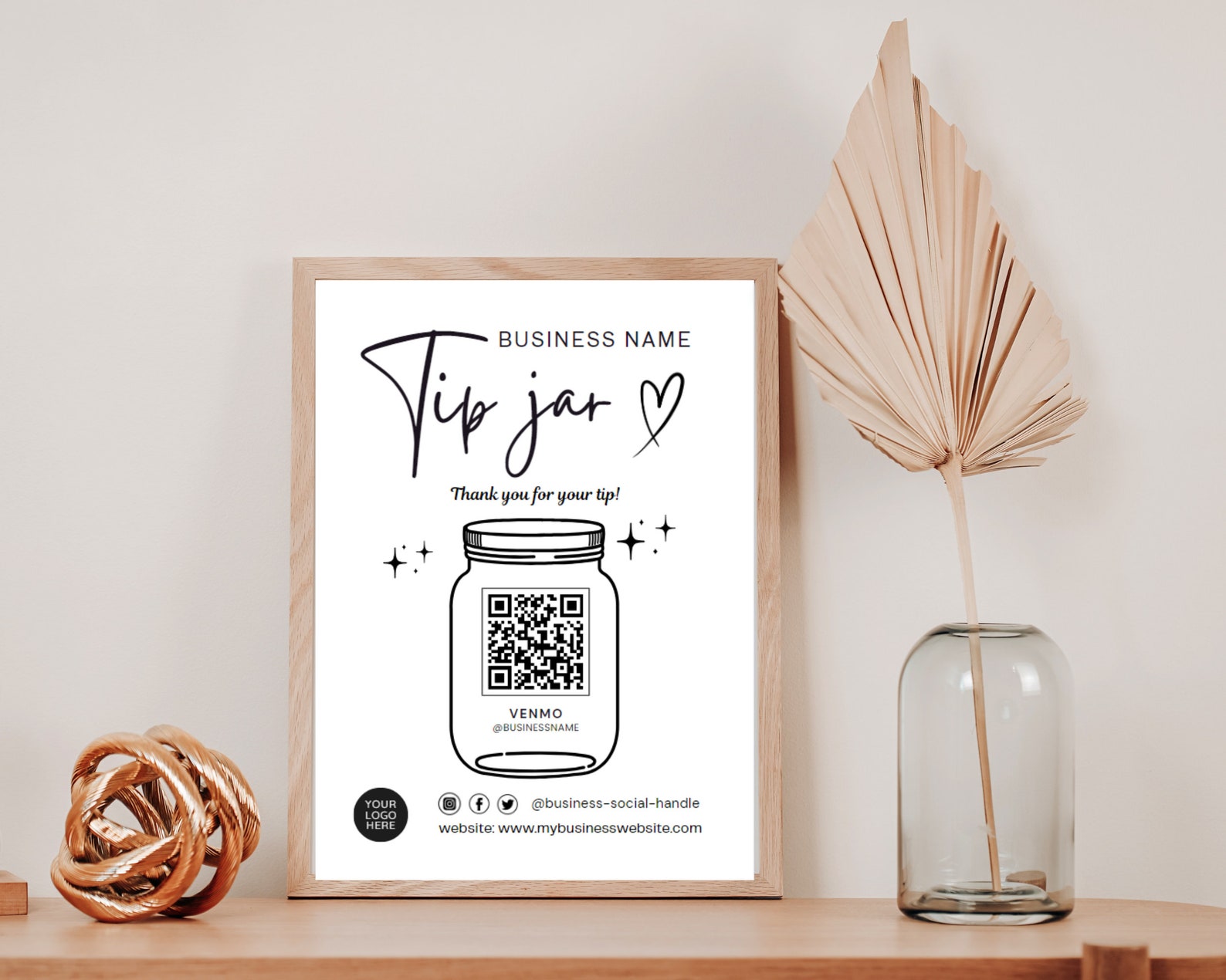 QR Code Sign Template, Tip Your Bartender Sign, Scan to Pay Sign ...