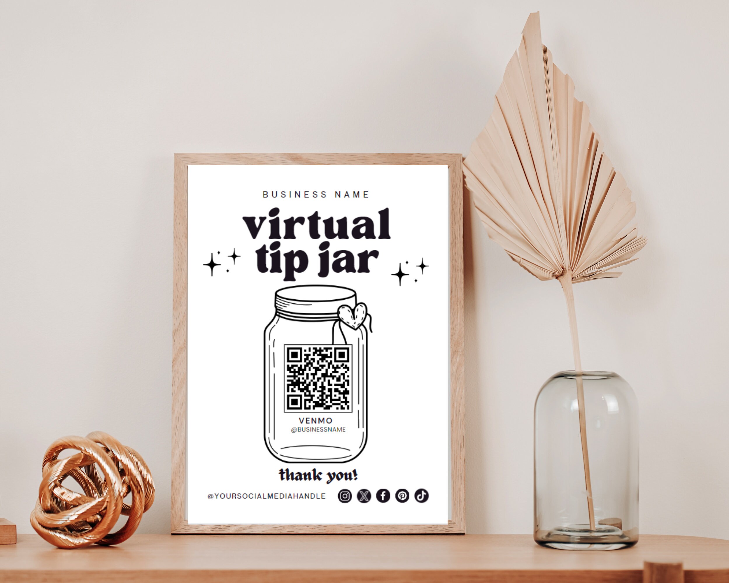 Virtual Tip Jar Sign, Printable Virtual Tip Jar Venmo Payment Sign QR Code Sign Template ...