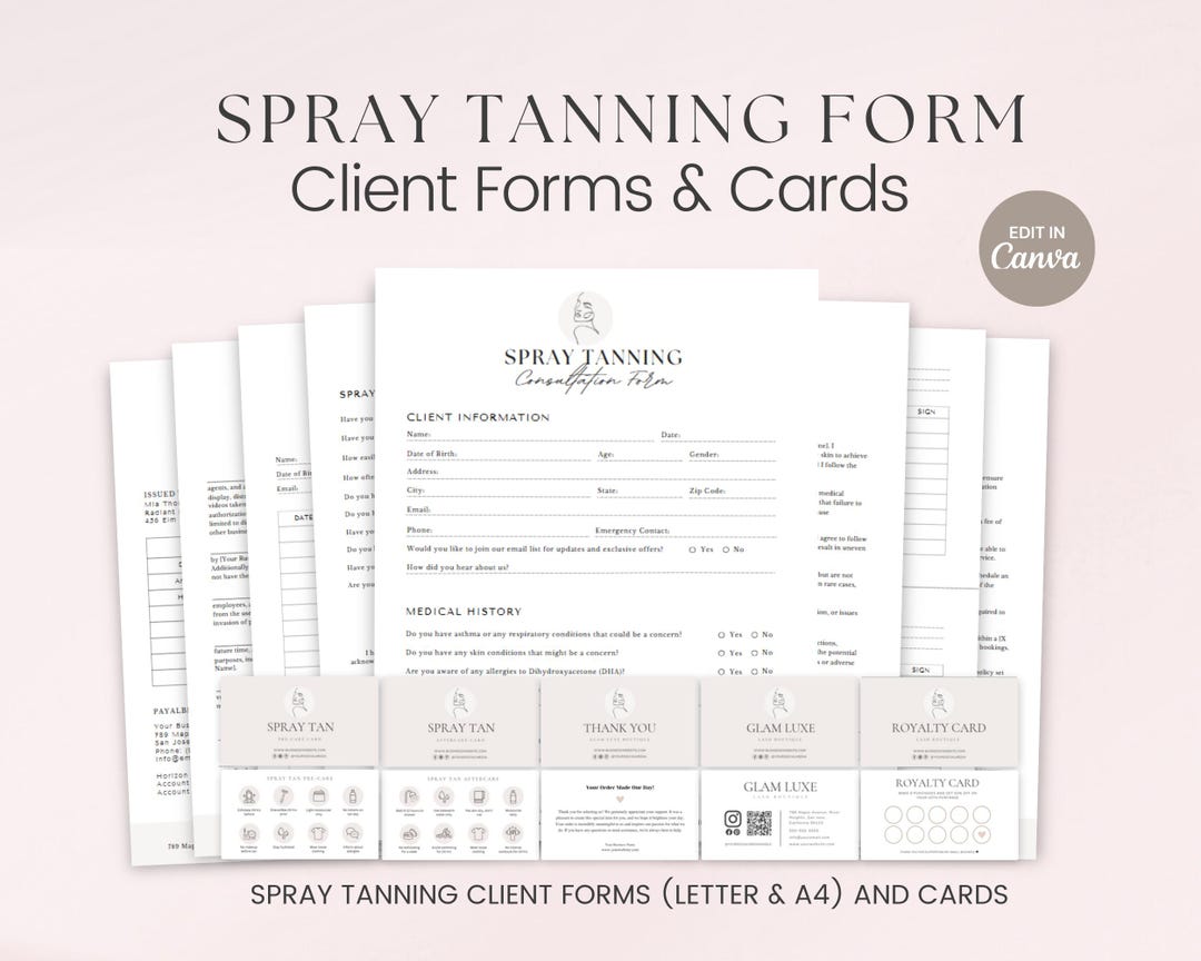 Spray Tan Consent Forms, Spray Tan Forms, Spray Tan Aftercare Cards ...