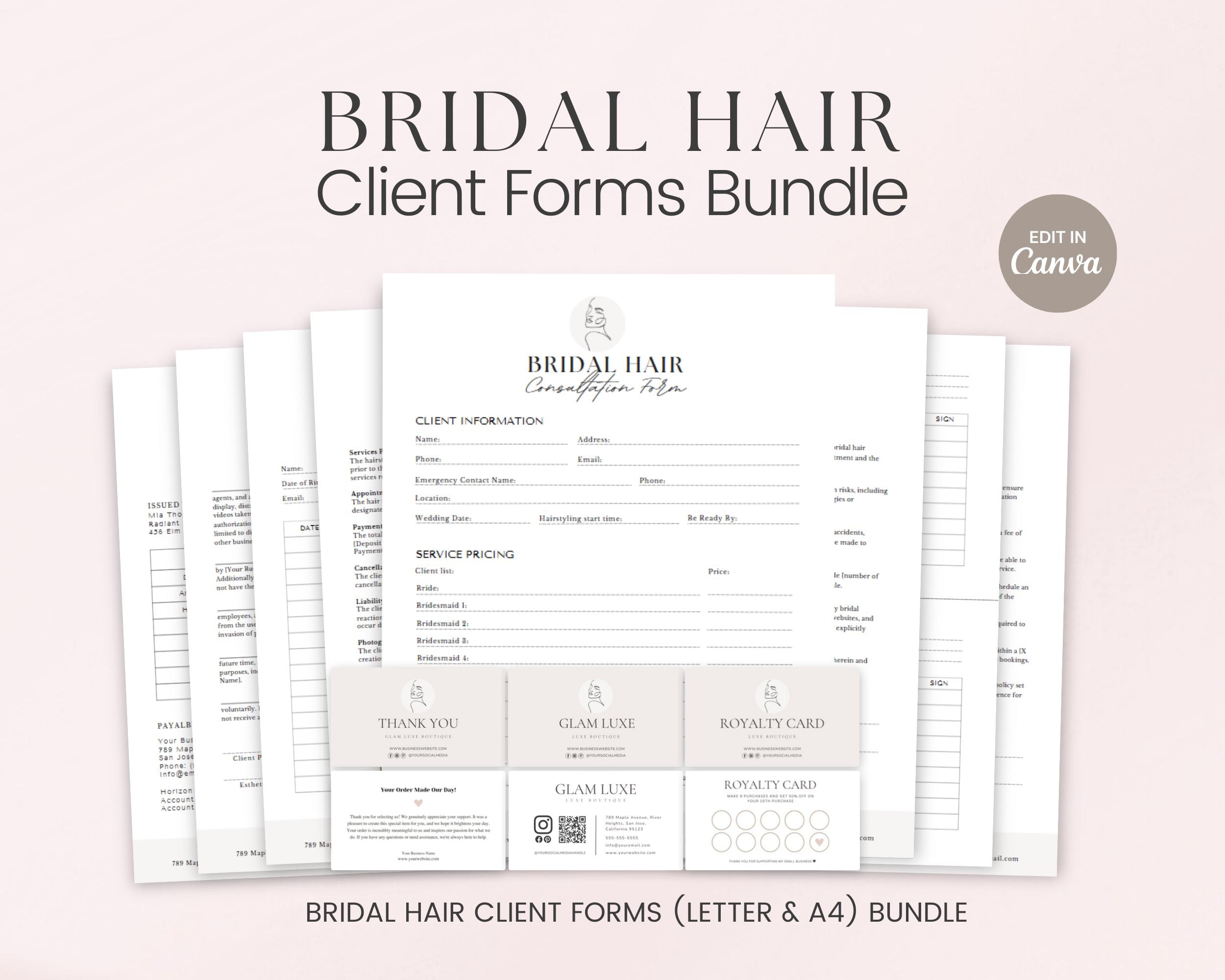 Bridal Hair Templates, Printable Bridal Hair Consent Forms, Beauty ...