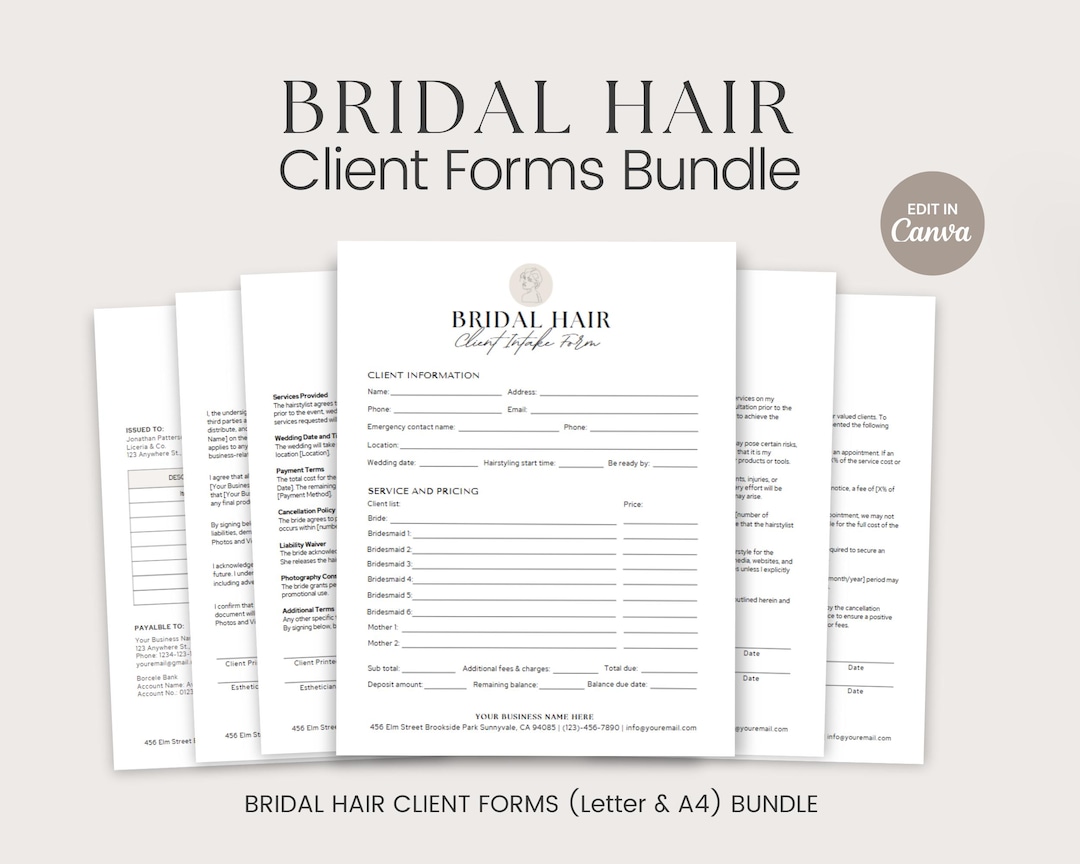 Bridal Hair Agreement, Bridal Hair Contract, Hair Dresser Form, Hair ...
