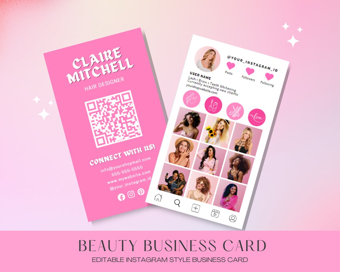 Instagram Business Cards DIY Canva Digital Business Card Beauty ...