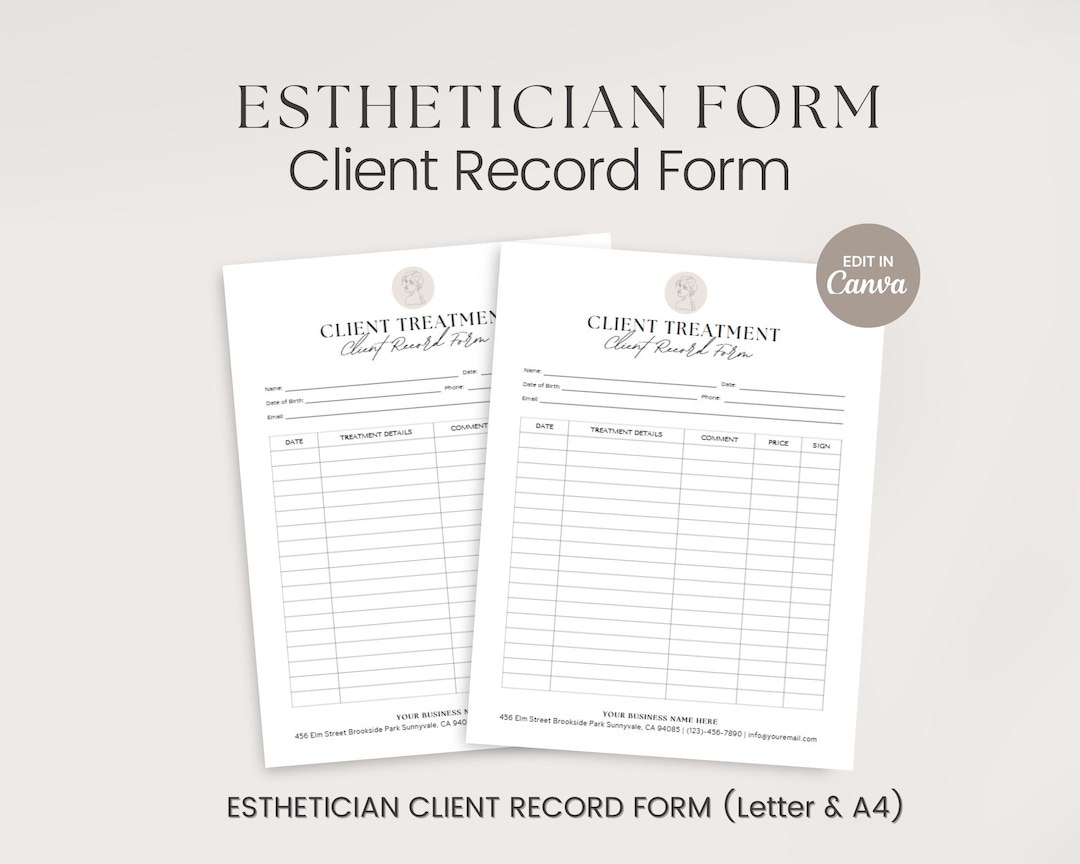 Client Record Template, Editable Client Record Printable Form, Eyelash ...