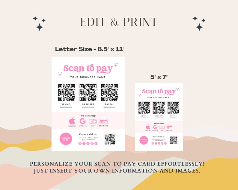 Editable Scan to Pay Sign QR Code Sign Template, Printable Payment Sign, Accepted Payments Sign ...