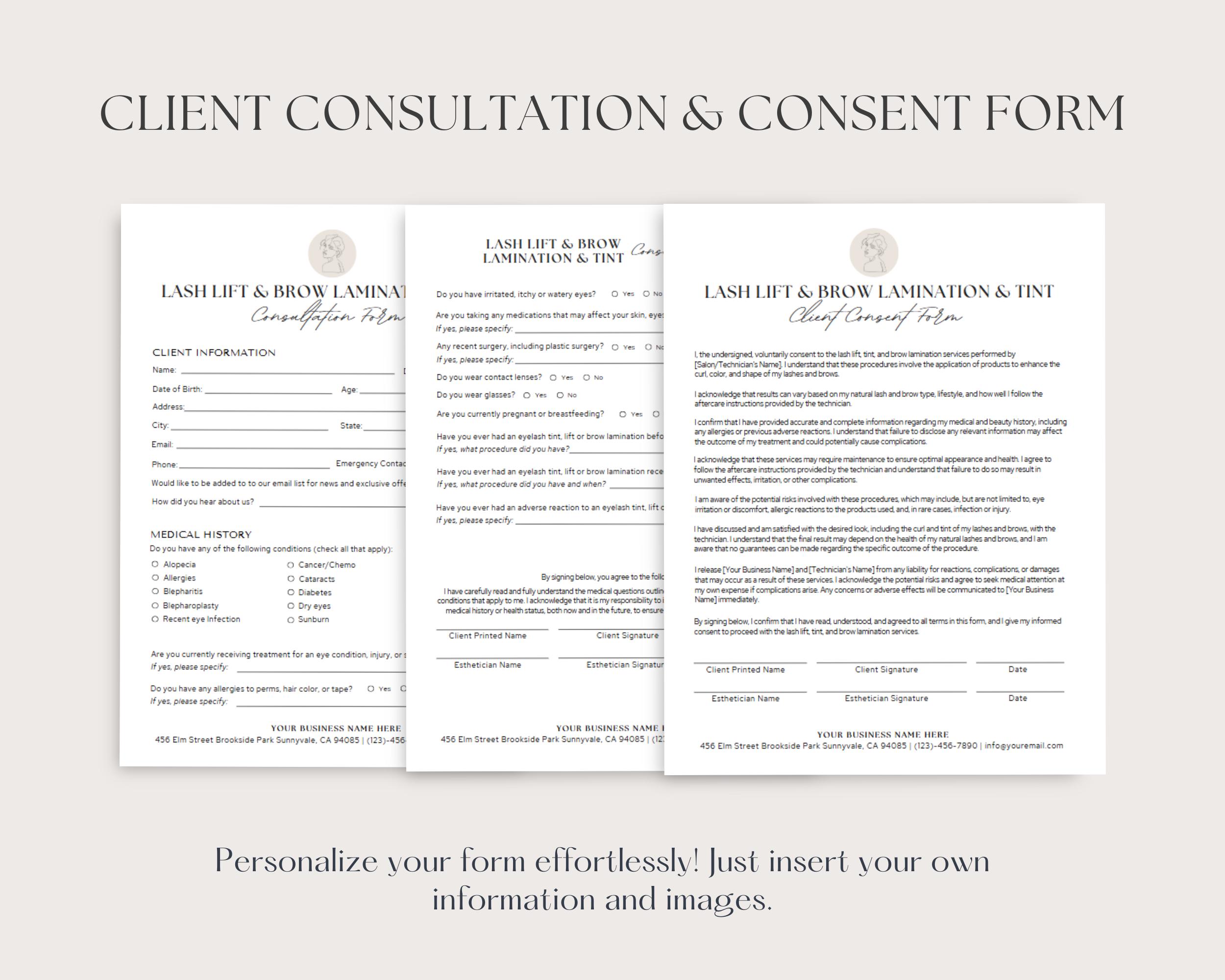 Lash Lift, Brow Lamination, Tint Forms, Lash Consent Templates, Brow ...
