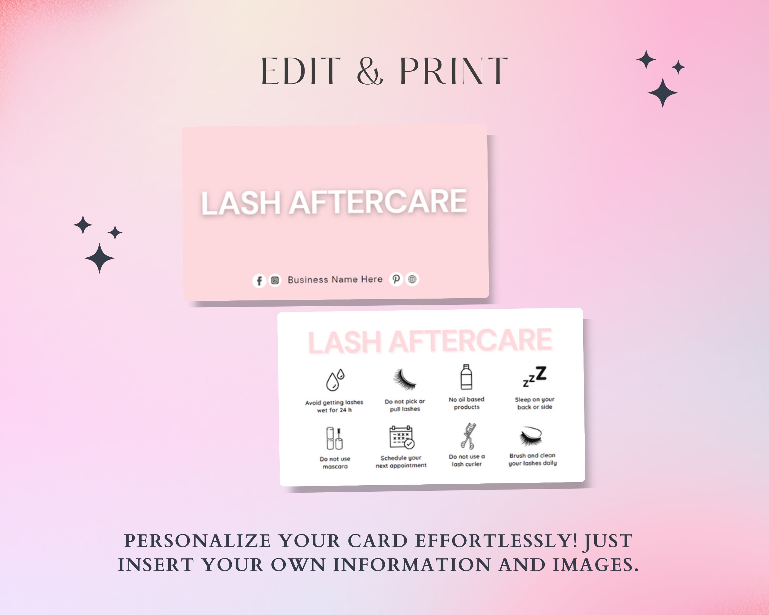 Lash Aftercare Card Template, Printable Eyelash Care Cards, Lash Care ...