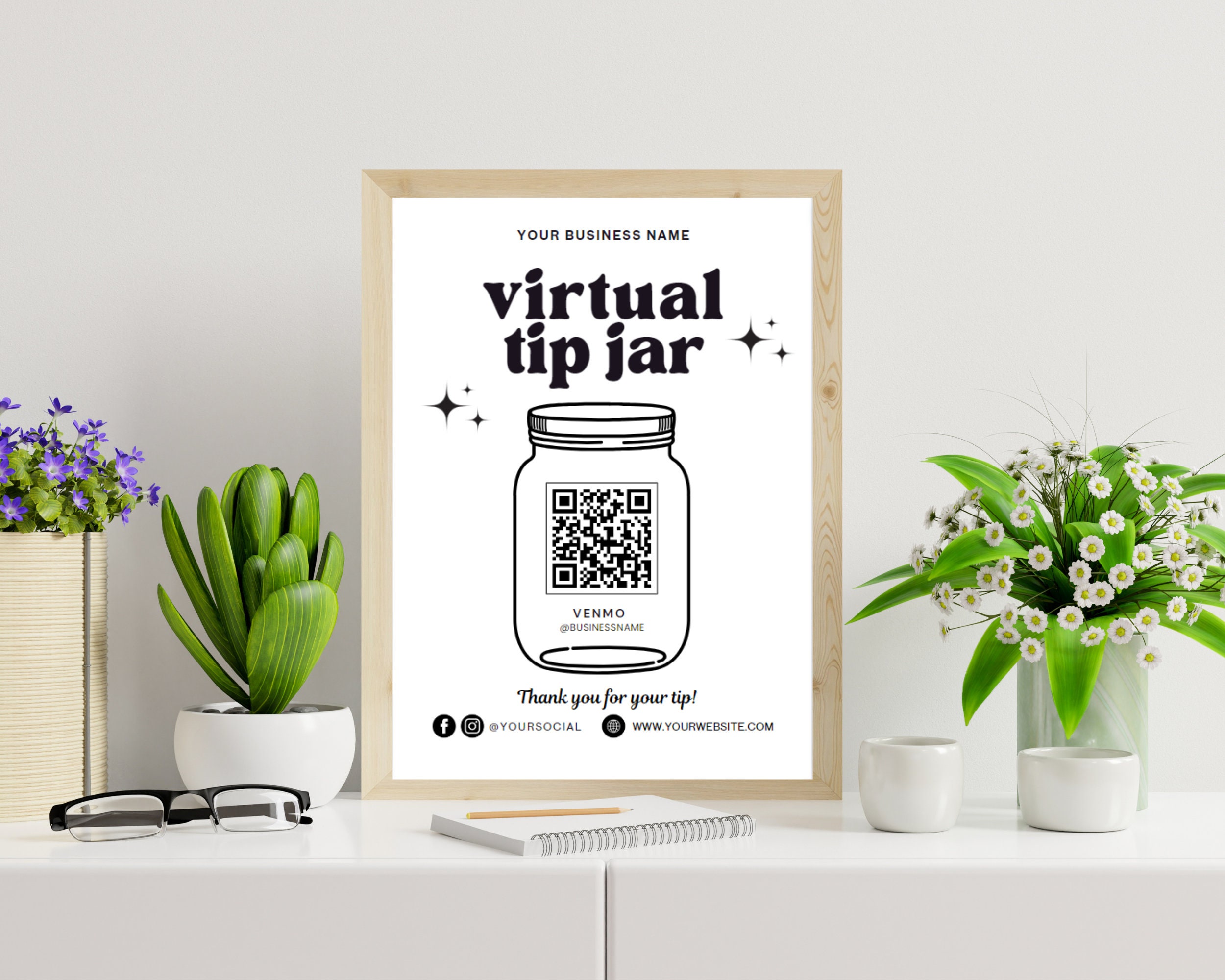 Virtual Tip Jar Sign, Printable Virtual Tip Jar Venmo Payment Sign QR Code Sign Template ...