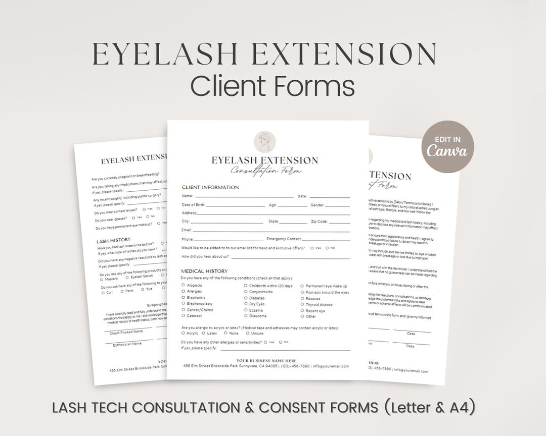 Lash Consent Form, Lash Client Consultation, Eyelash Extension Forms, Editable Lash Consent ...