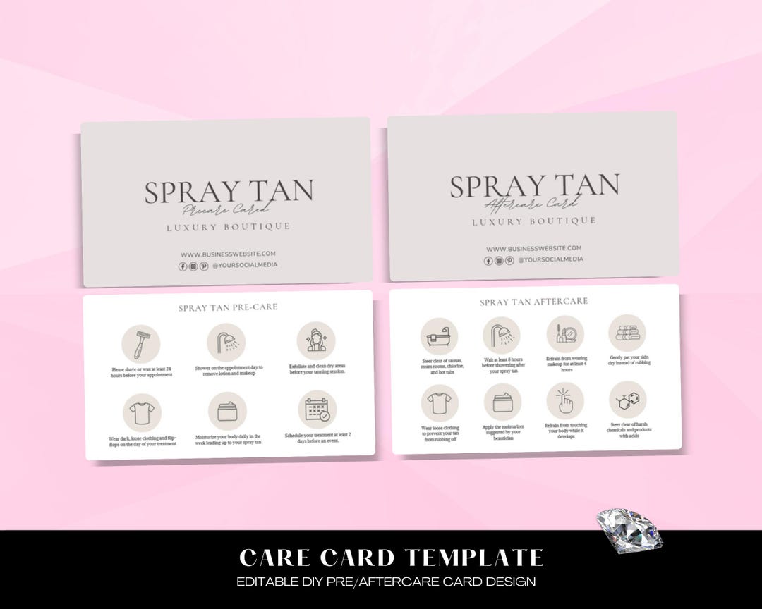 Spray Tan Aftercare Template, Tanning Care Card, Spray Tan Care Card ...
